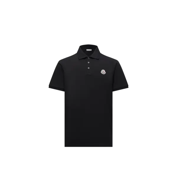 Moncler Logo Patch Cotton Piquet Polo Shirt - Black