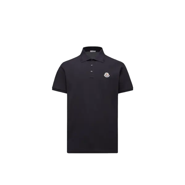Moncler Logo Patch Cotton Piquet Polo Shirt - Blue
