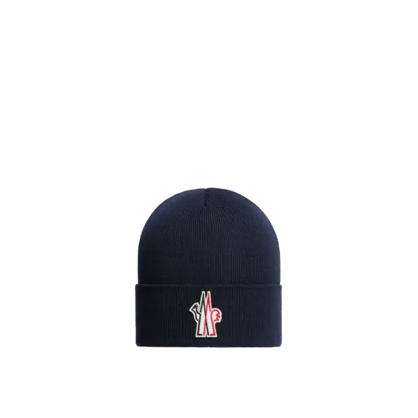 Moncler Rib Knit Wool Beanie - Blue