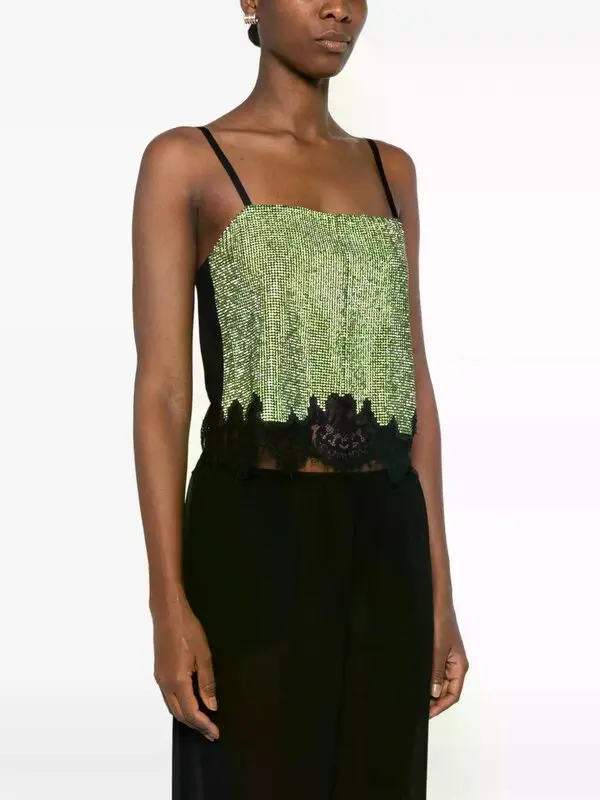 SELF-PORTRAIT Rhinestone Embellished Lace Trim Top