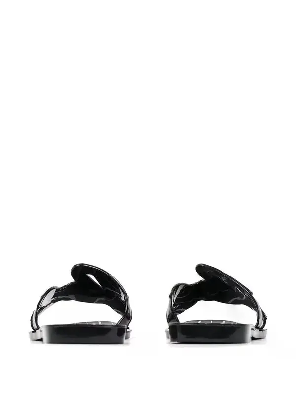 Karl Lagerfeld Logo Plaque Striped Slides - Black