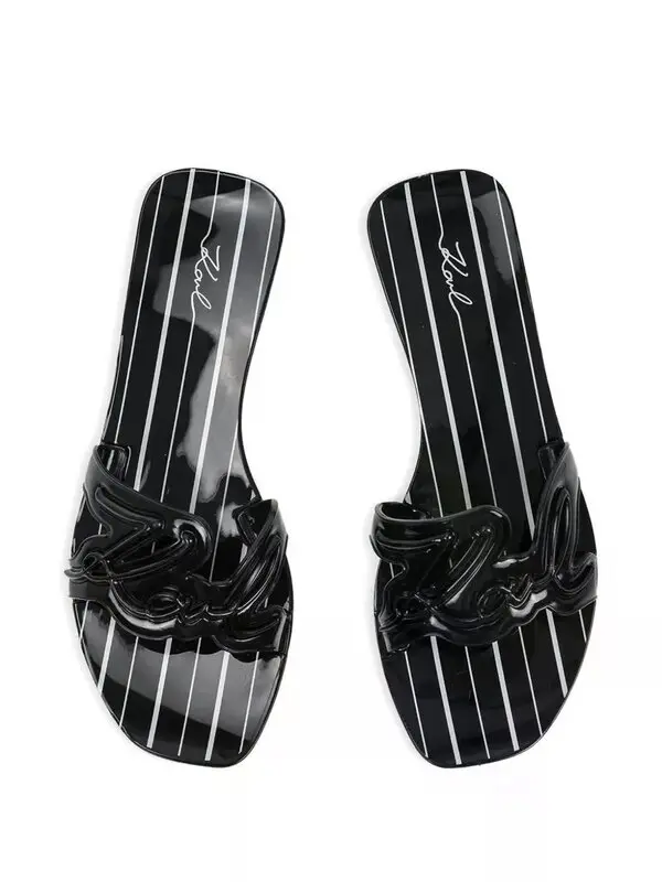 Karl Lagerfeld Logo Plaque Striped Slides - Black