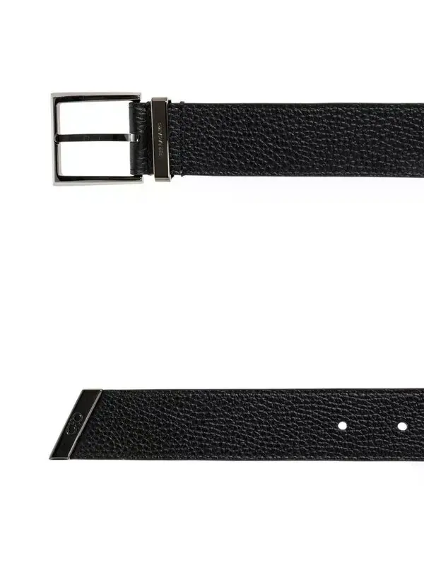 FERRAGAMO Pebbled Leather Belt With Silver-tone Hardware