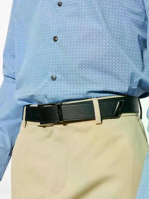 FERRAGAMO Pebbled Leather Belt With Silver-tone Hardware
