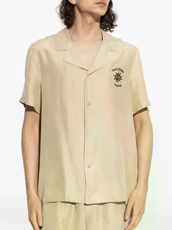 Balmain Logo-embroidered Camp-collar Shirt
