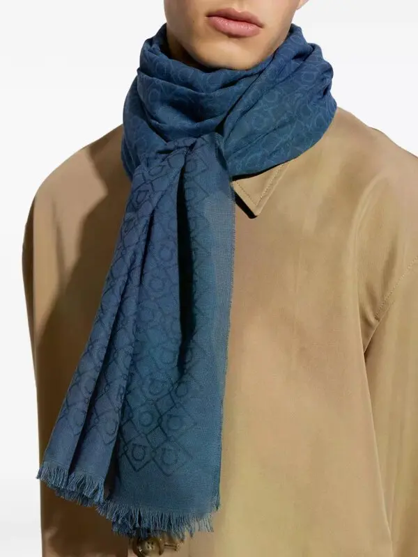 FERRAGAMO Gancini-print Frayed Scarf