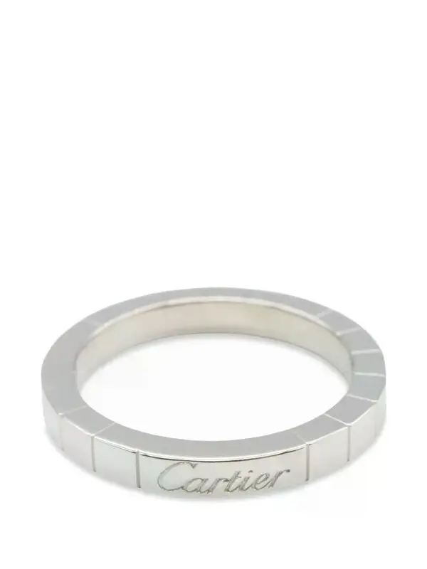 Cartier 18k White Gold La Reine Engraved Logo Band Ring - Silver