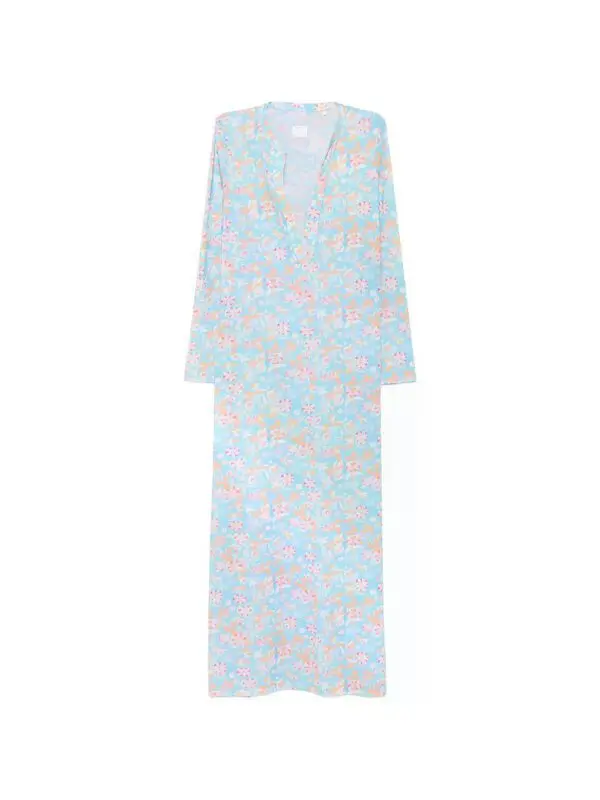 CALIBAN Floral Print Long Sleeve Midi Dress - Blue