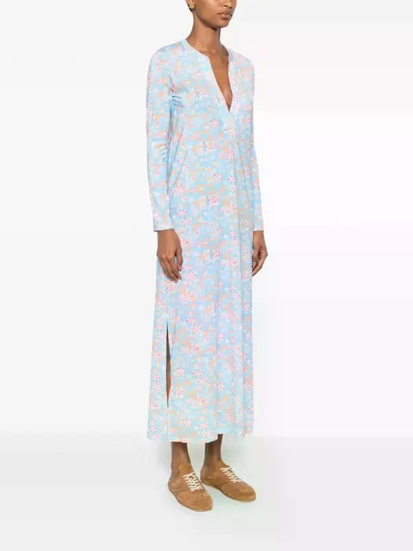 CALIBAN Floral Print Long Sleeve Midi Dress