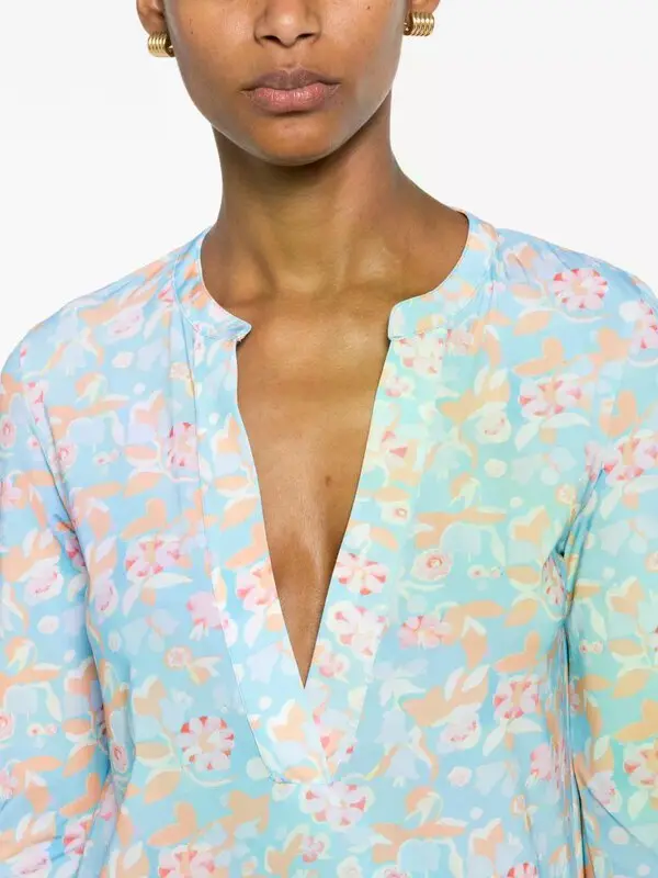CALIBAN Floral Print Long Sleeve Midi Dress