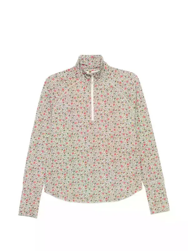 The Great. Floral Print Quarter-zip T-shirt - Neutrals