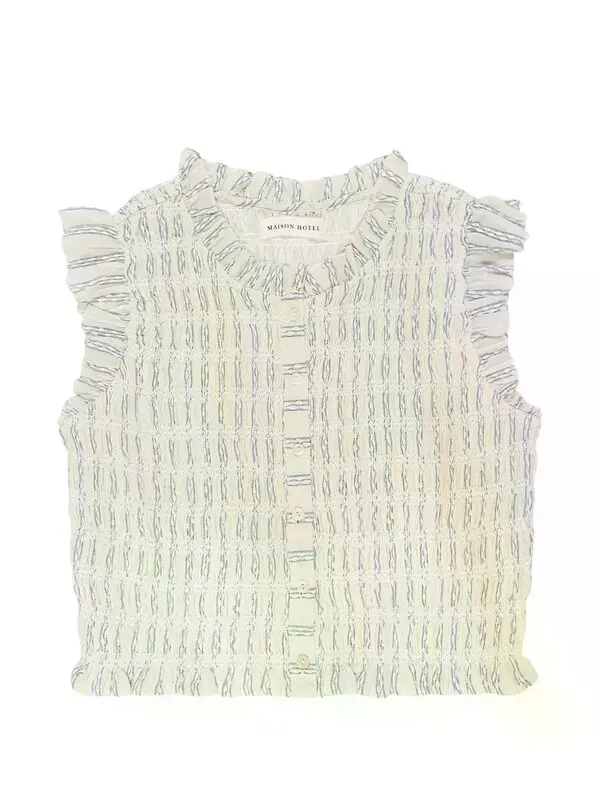 MAISON HOTEL Sleeveless Shirred Blouse With Ruffled Details