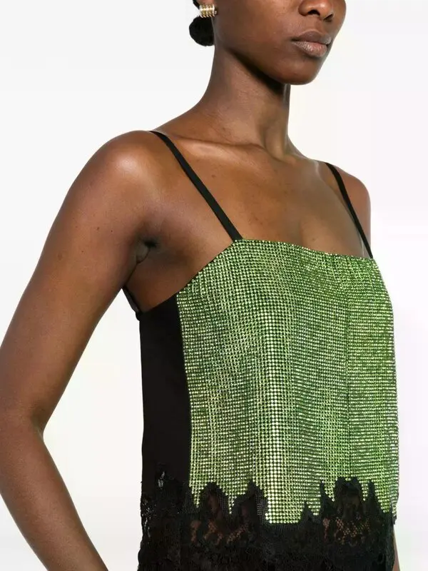 SELF-PORTRAIT Rhinestone Embellished Lace Trim Top