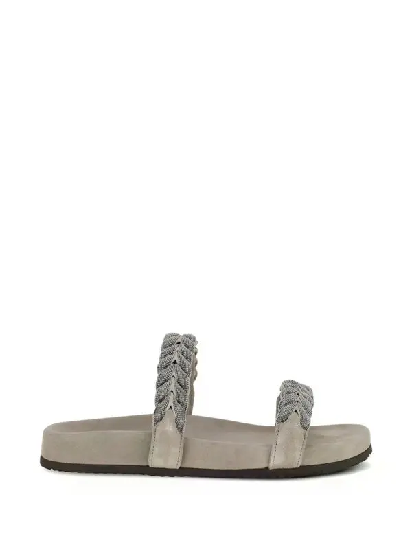 Brunello Cucinelli Laurel Leaf Monili-embellished Flat Sandals - Neutrals