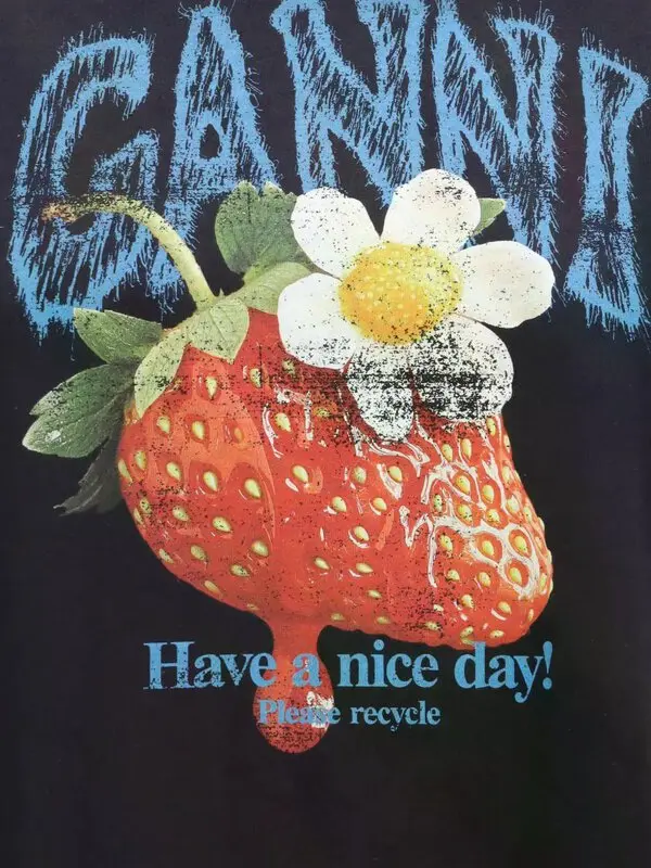GANNI Strawberry Print Cotton T-shirt