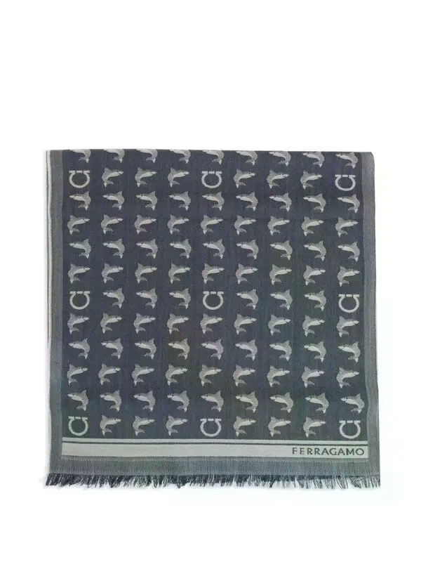 FERRAGAMO Gancini Dolphin-print Scarf - Blue