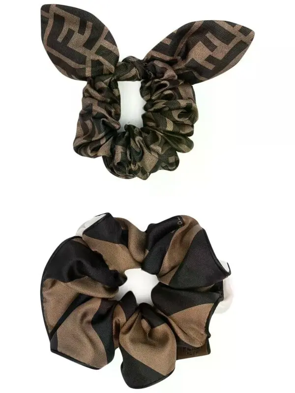 Fendi Two-pack Logo Scrunchies - Brown