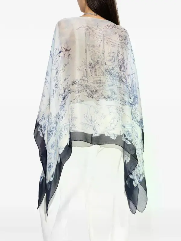 FERRAGAMO Silk Landscape Print Cape