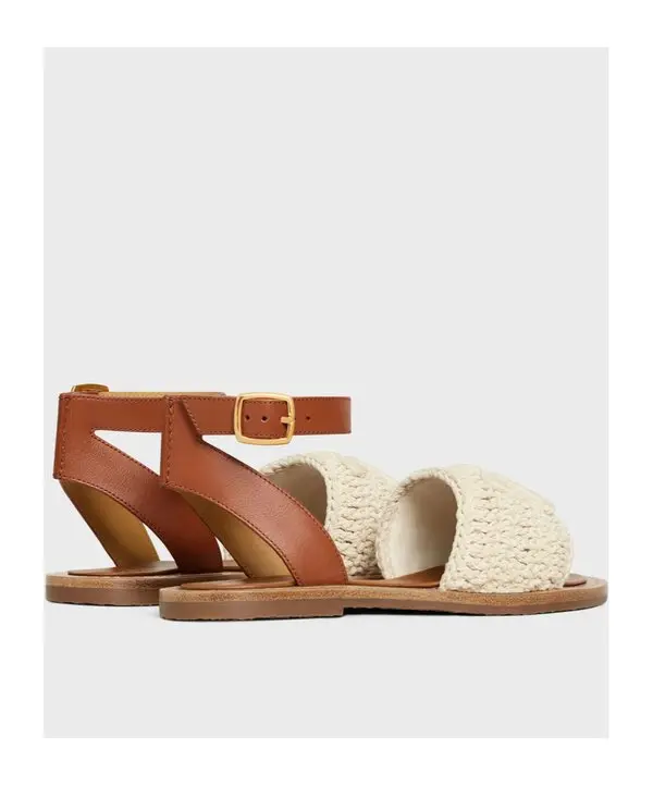 Celine Olympia Sandal In Triomphe Macramé Cotton And Calfskin