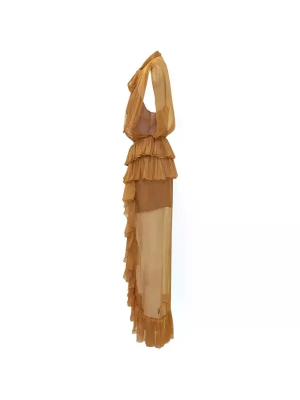 ACTUALEE Ruffled Tiered Asymmetric Dress