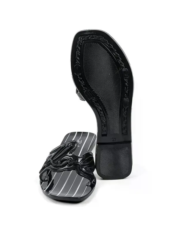Karl Lagerfeld Logo Plaque Striped Slides