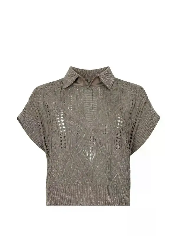 D.exterior Cable-knit Polo Shirt - Grey