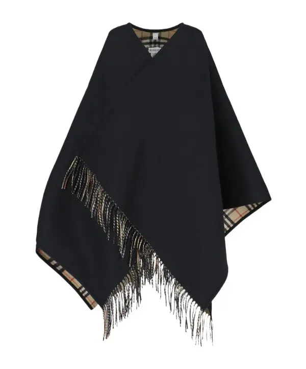 Burberry Checked Fringed-edge Cape - Black/brown