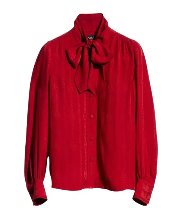 Gucci Tie-neck Jacquard Silk Shirt
