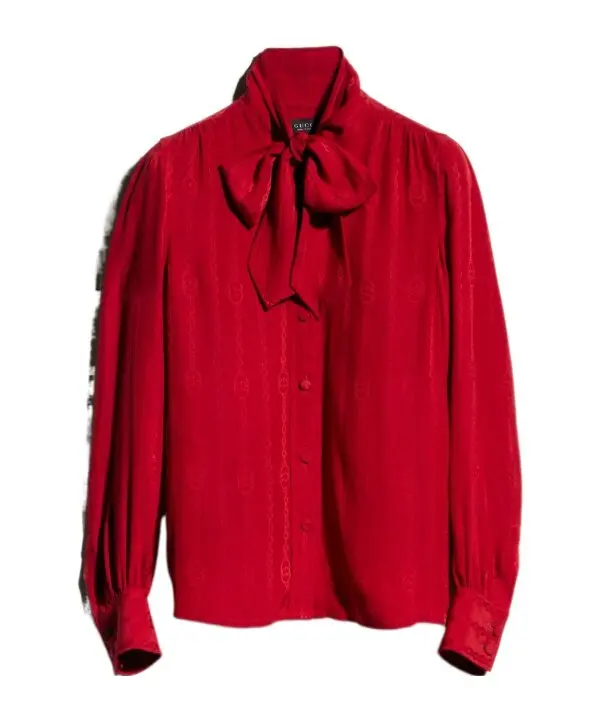 Gucci Tie-neck Jacquard Silk Shirt