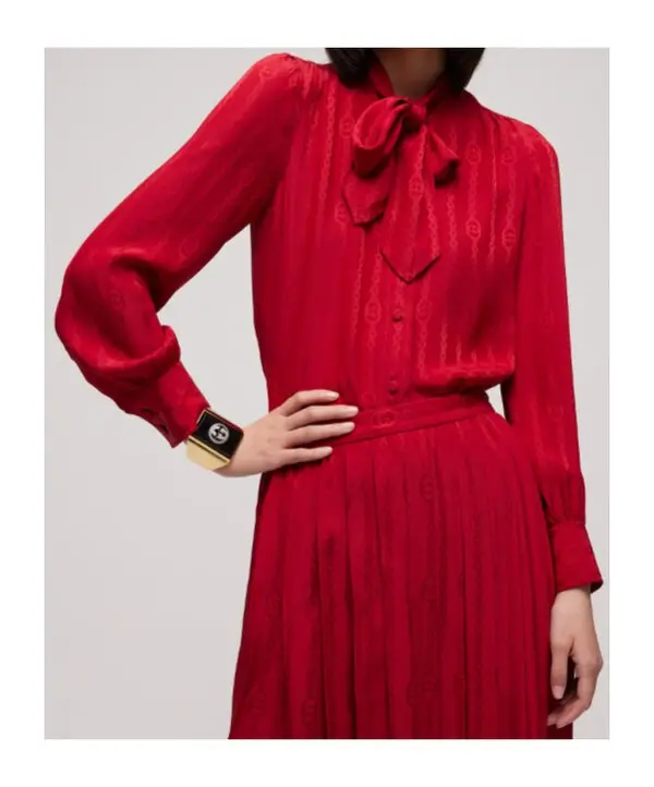 Gucci Tie-neck Jacquard Silk Shirt
