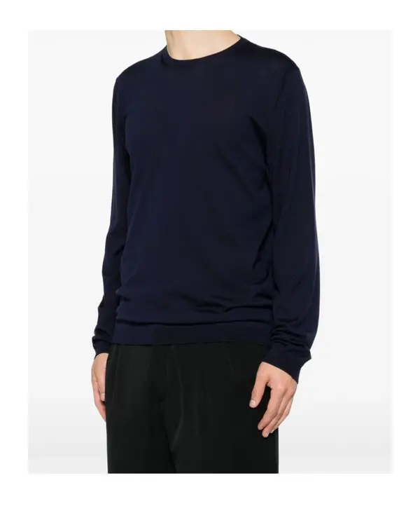 ROBERTO COLLINA Fine Knit Crew Neck Sweater - Navy