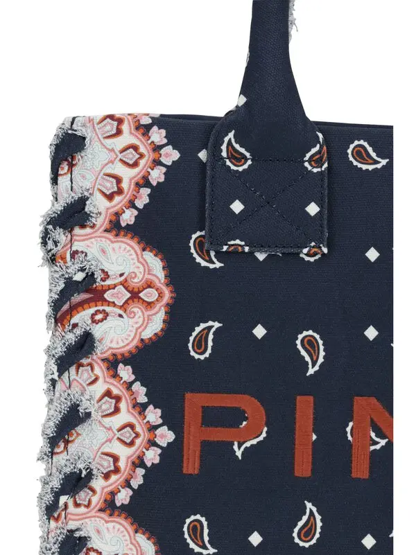 Pinko Logo Embroidered Medium Beach Shopping Bag