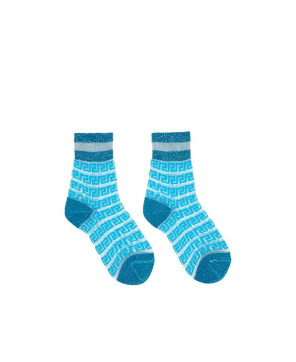 Versace Greek Pattern Transparent Socks - Blue