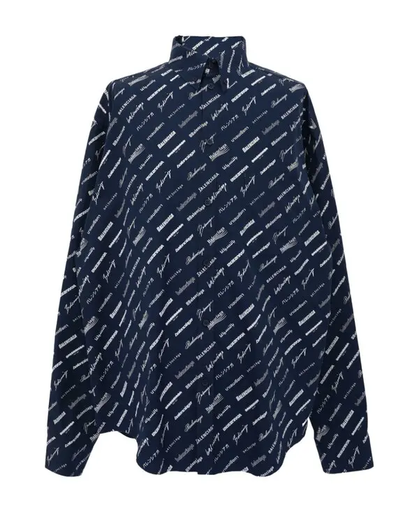 Balenciaga Allover Logo Print Long-sleeved Shirt