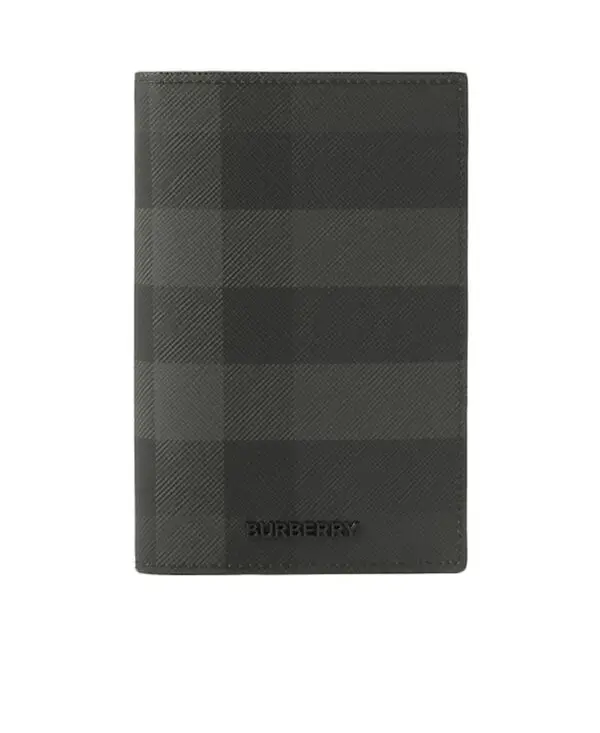 Burberry Logo Lettering Checked Card Case - Gray