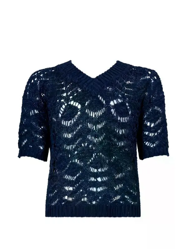 D.exterior Open-knit V-neck Sweater