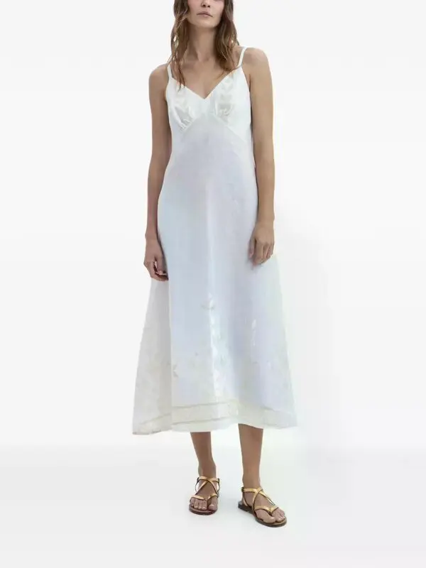 Greek Archaic Kori Embroidered V-neck Midi Dress - White