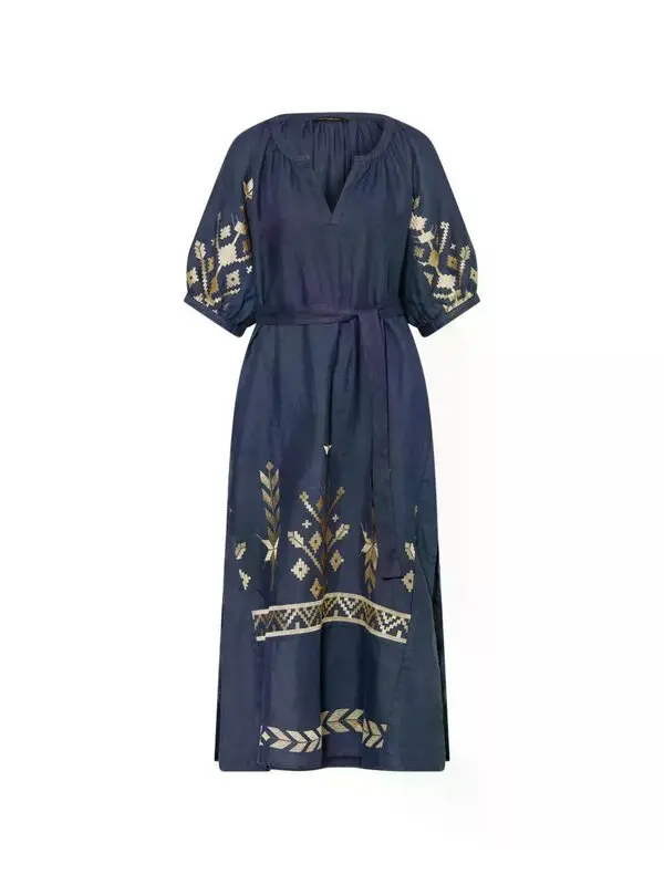 Greek Archaic Kori Embroidered Midi Dress - Blue