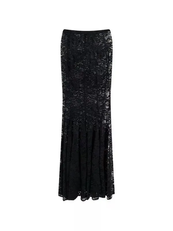 ACTUALEE Lace Panelling Flared Maxi Skirt - Black