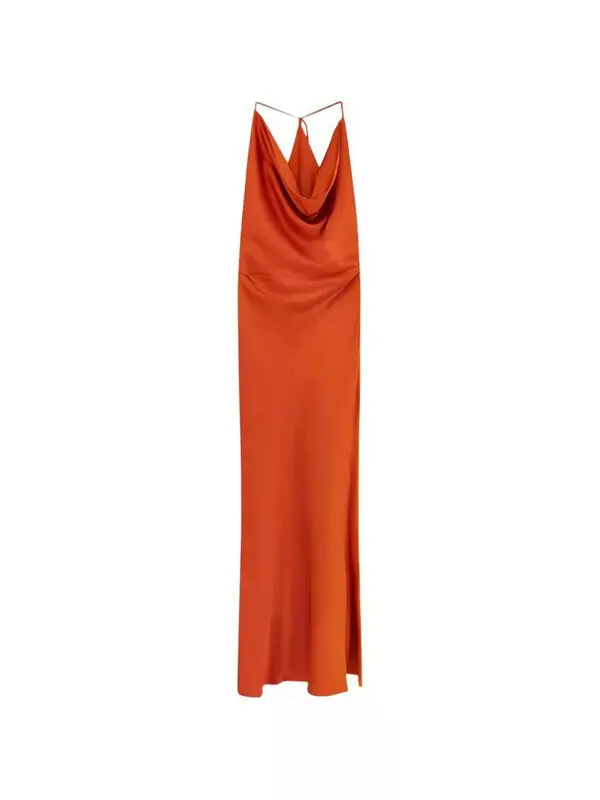 ACTUALEE Cowl Neck Ruched Maxi Dress - Orange
