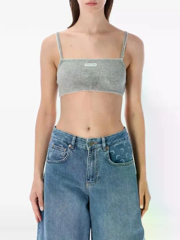 MARINE SERRE Logo-patch Ribbed-knit Bra - Grey