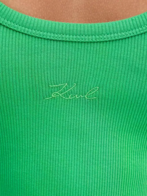 Karl Lagerfeld Ribbed Knit Logo Embroidered Top