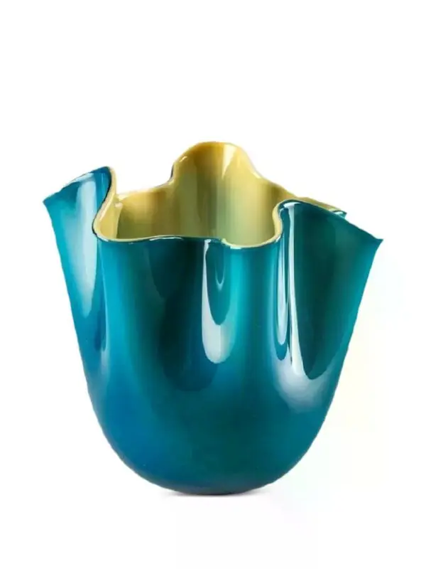 VENINI Fazzoletto Ruffled Glass Vase - Blue