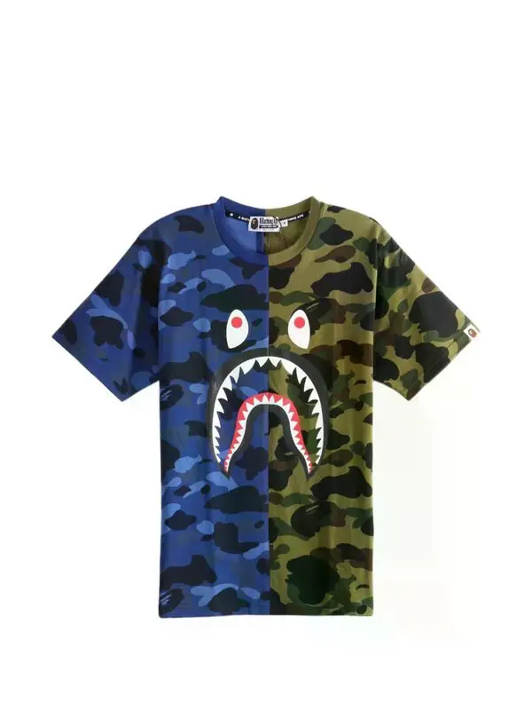 A BATHING APE Shark Camouflage-print T-shirt - Blue