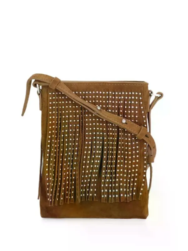 Ash Stud-embellished Fringed Shoulder Bag - Brown