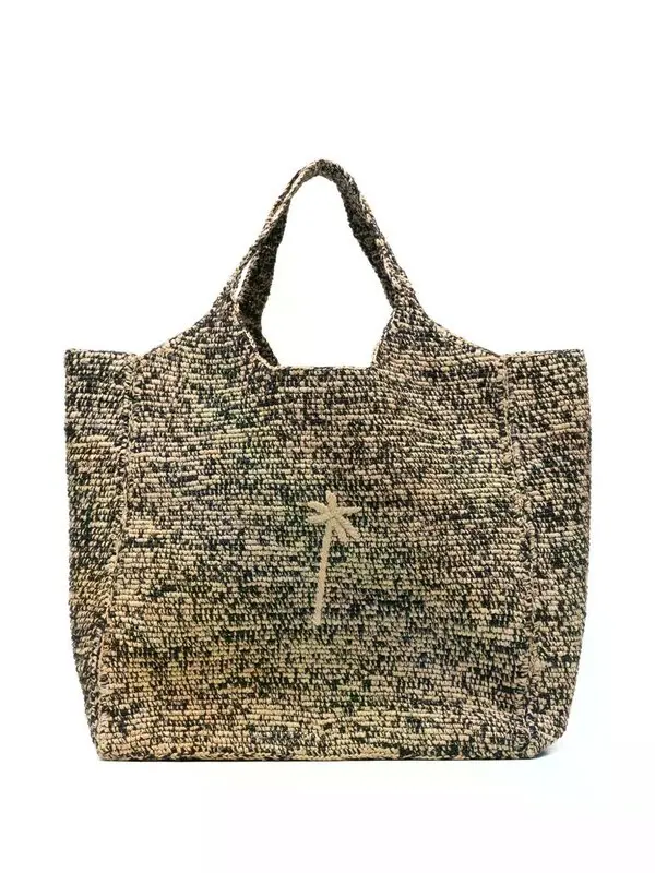 Manebí Raffia Tote Bag With Palm Tree Embroidery - Black