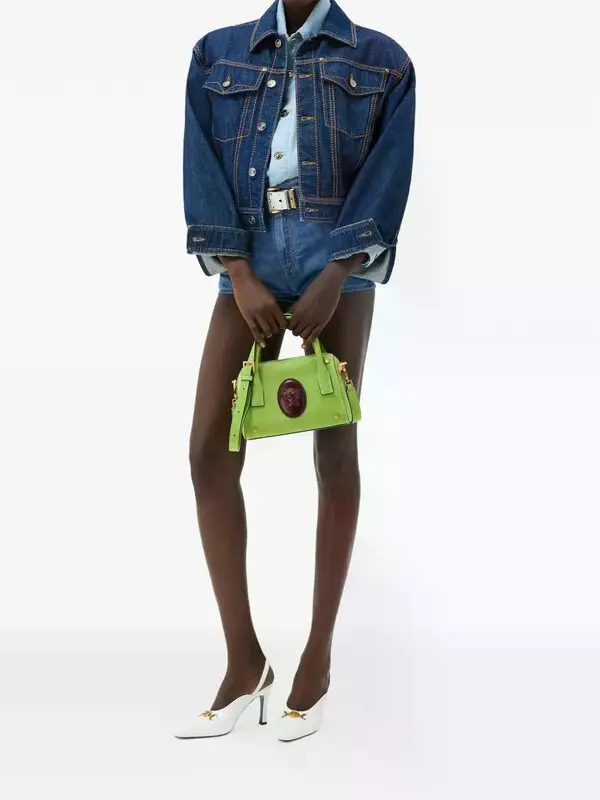 Versace Medusa Plaque Denim Mini Shorts