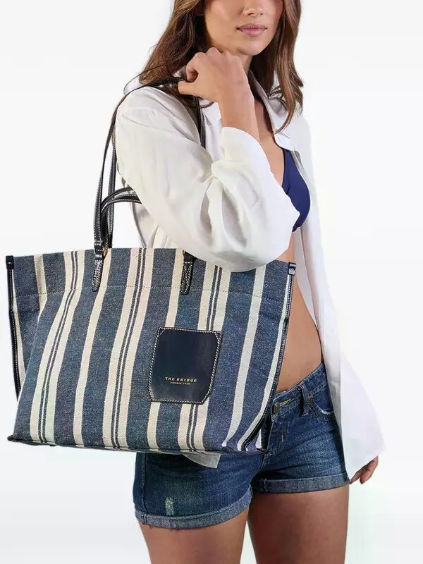 THE BRIDGE Striped Leather-trim Bag
