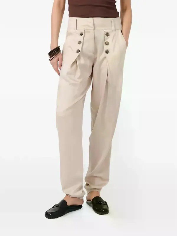 Barbara Bui Pleated Trousers With Button Embellishment - Neutrals