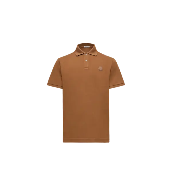 Moncler Logo Patch Cotton Piquet Polo Shirt - Brown